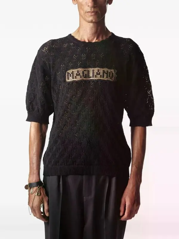 MAGLIANO Lace-knit Logo-patch T-shirt - Black