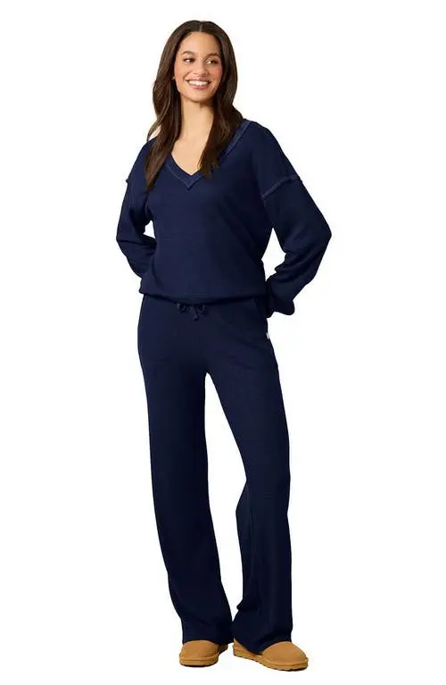 SOFTIES Airthermal Knit V-neck With Long Pant - Midnight
