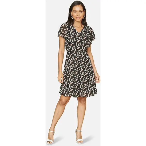 YUMI Leaf Print Mesh Stretch Skater Dress