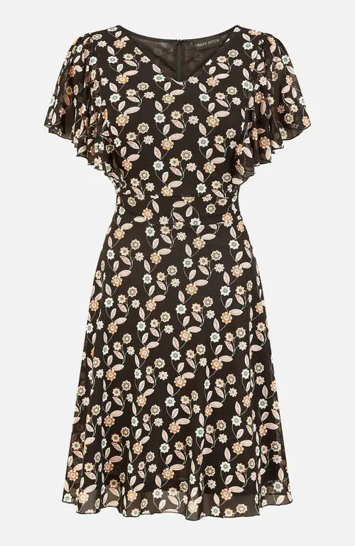 YUMI Leaf Print Mesh Stretch Skater Dress