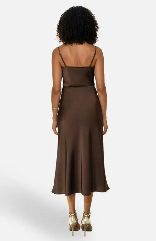 YUMI Satin Cowl Neck Midi Slip Dress