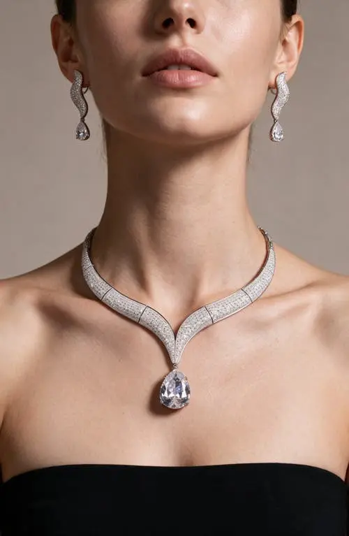 MODENAIRE Crystal Teardrop Pendant Necklace And Drop Earring Set