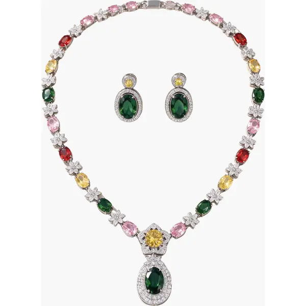 MODENAIRE Crystal Oval Pendant Necklace And Earring Set