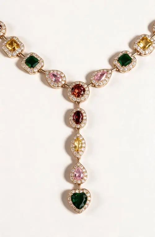 MODENAIRE Crystal Heart Drop Necklace And Matching Dangle Earring Set - Gold