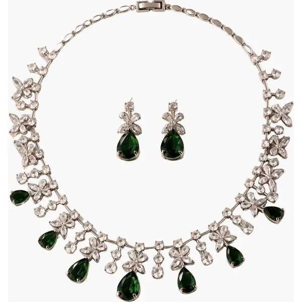 MODENAIRE Crystal Floral Necklace And Teardrop Earring Set