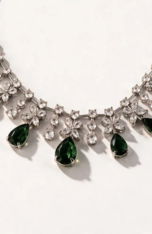 MODENAIRE Crystal Floral Necklace And Teardrop Earring Set