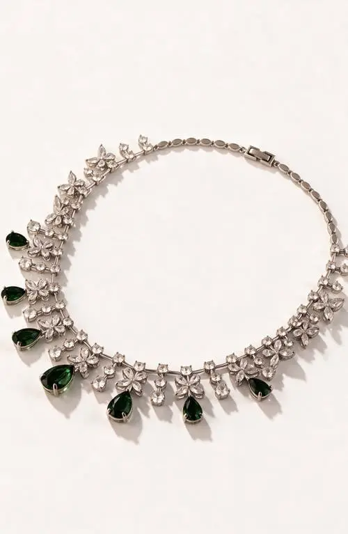 MODENAIRE Crystal Floral Necklace And Teardrop Earring Set