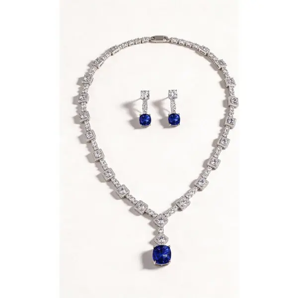 MODENAIRE Crystal Pendant Necklace And Matching Drop Earring Set