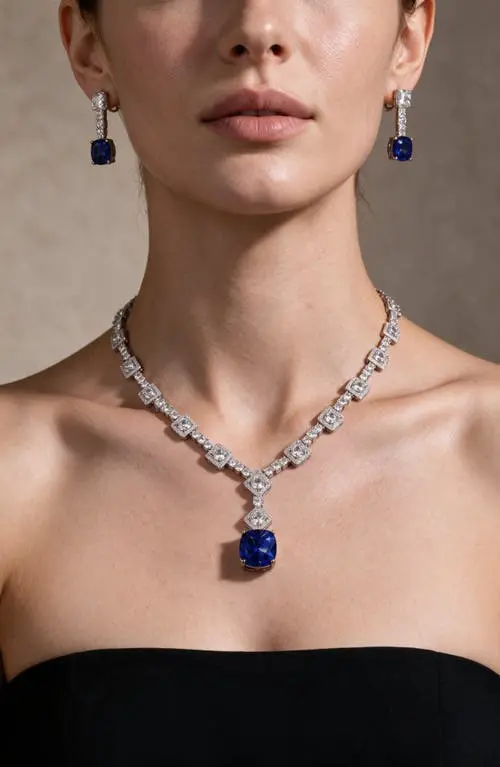 MODENAIRE Crystal Pendant Necklace And Matching Drop Earring Set