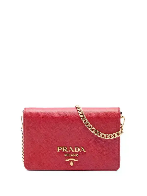 Prada 2013-2026 Saffiano Wallet On Chain Crossbody Bag - Red