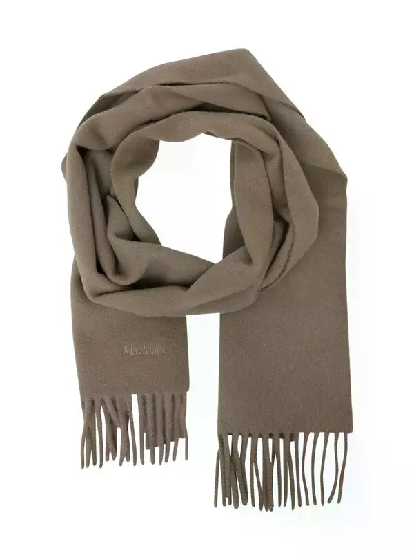 Max Mara Logo-embroidered Fringed Scarf - Neutrals