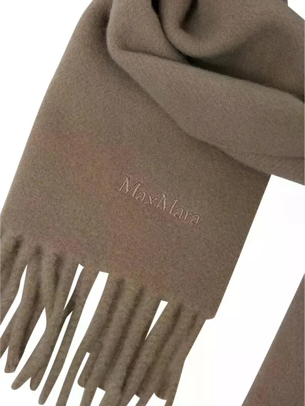 Max Mara Logo-embroidered Fringed Scarf - Neutrals