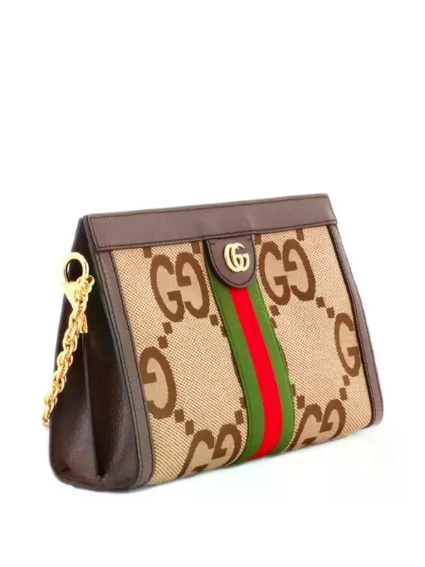 Gucci Ophidia Chain Jumbo Gg Canvas With Leather Small Shoulder Bag