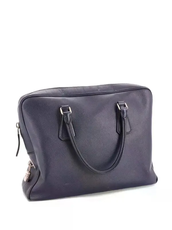 Prada Zip Around Briefcase Saffiano Leather Large Business Bag - Blue
