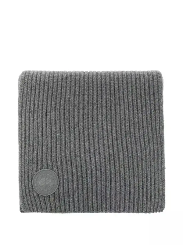Canada Goose Logo-patch Ribbed-knit Scarf - Grey