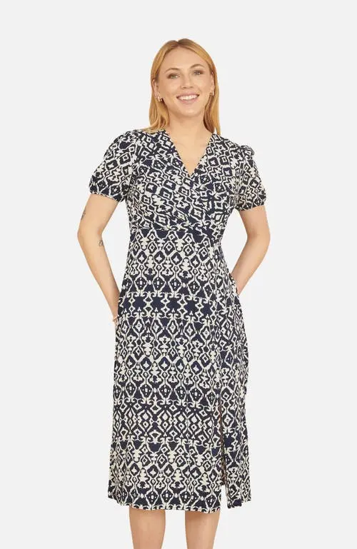 YUMI Ikat Print Split Hem Midi Dress
