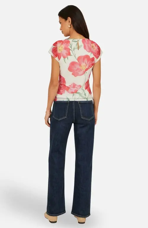 YUMI Poppy Print Mesh Top