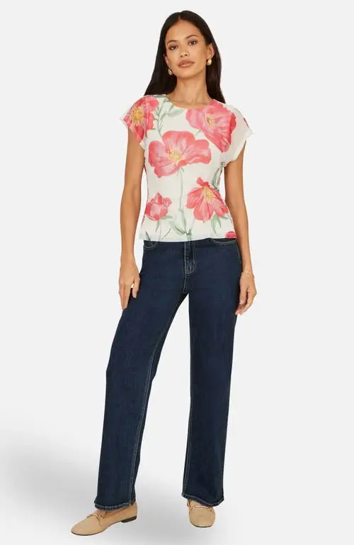 YUMI Poppy Print Mesh Top