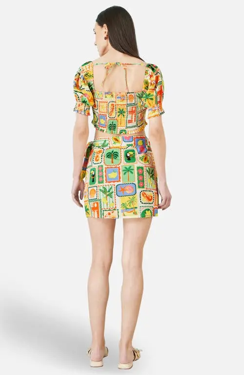 YUMI Postcard Print Cotton Wrap Skirt