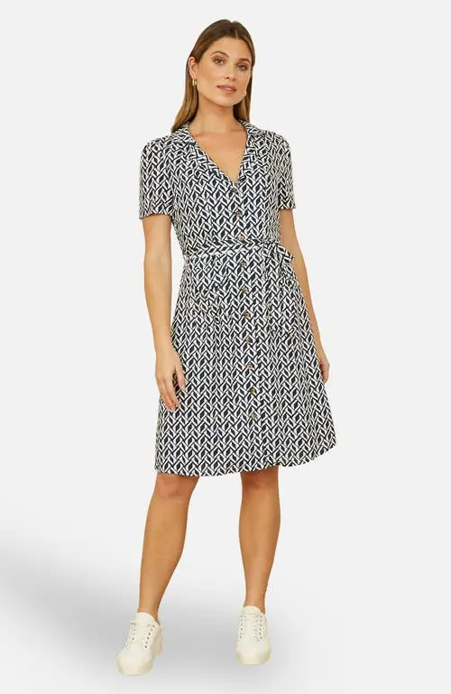 YUMI Geo Print Retro Style Shirt Dress