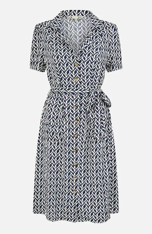 YUMI Geo Print Retro Style Shirt Dress