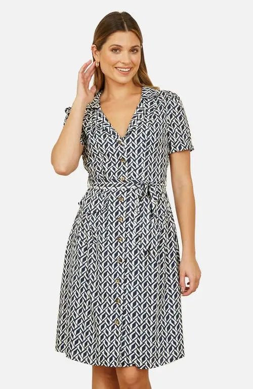 YUMI Geo Print Retro Style Shirt Dress
