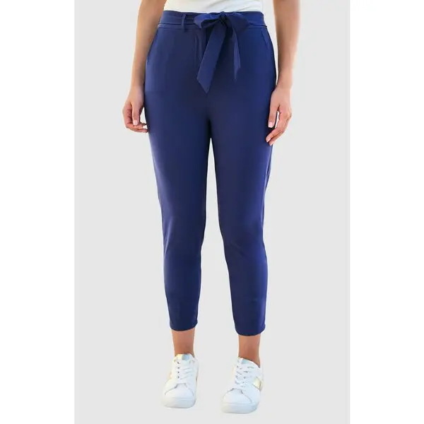 YUMI Stretch Tie-waist Capri Cropped Pants