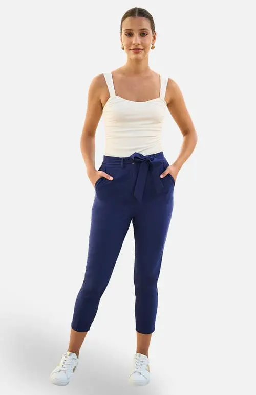 YUMI Stretch Tie-waist Capri Cropped Pants