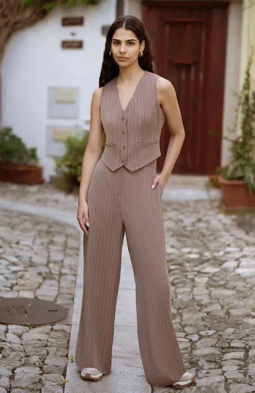 YUMI Pinstripe Wide Leg Trousers
