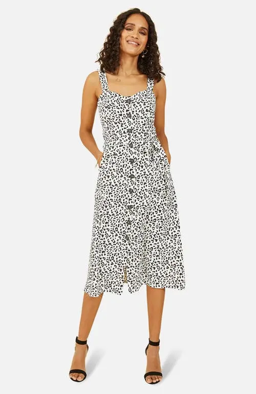 YUMI Printed Button Through Midi Dress