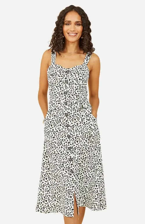 YUMI Printed Button Through Midi Dress