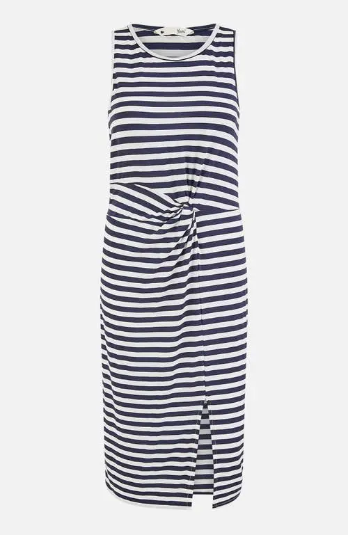 YUMI Striped Jersey Ruched Midi Dress