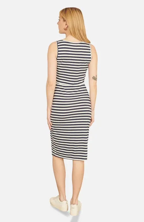YUMI Striped Jersey Ruched Midi Dress