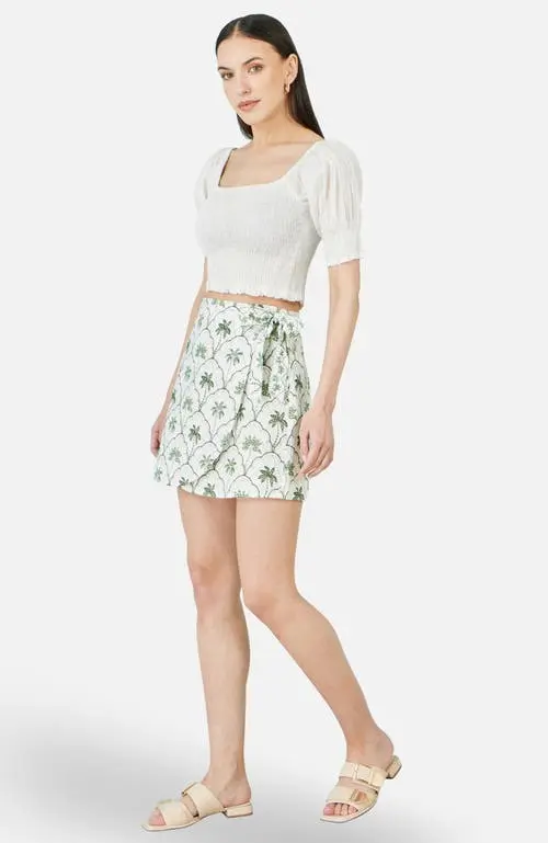 YUMI Palm Print Cotton Wrap Skirt