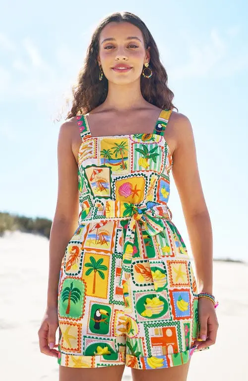 YUMI Cotton Postcard Print Playsuit