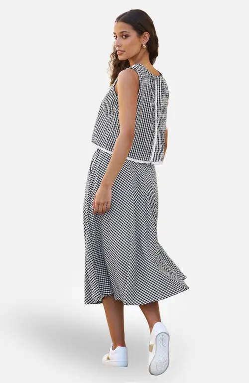 YUMI Gingham Lace-trim Sleeveless Top