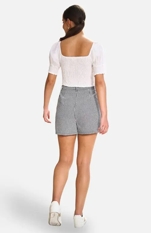 YUMI Cotton Gingham Tie Belt Shorts