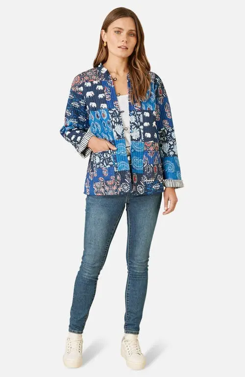 YUMI Patchwork Reversible Quilted Jacket - Blue