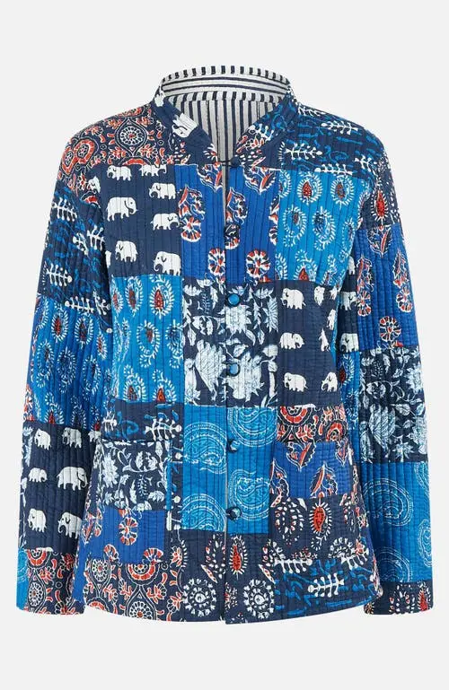 YUMI Patchwork Reversible Quilted Jacket - Blue