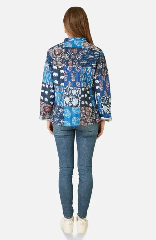 YUMI Patchwork Reversible Quilted Jacket - Blue