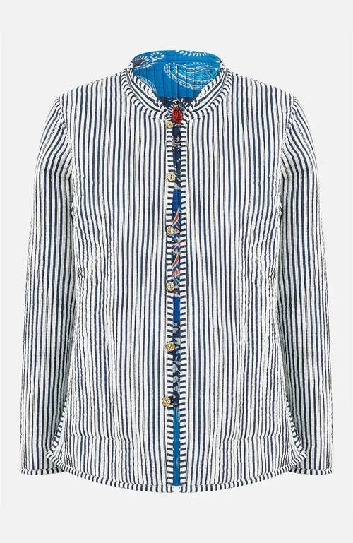 YUMI Patchwork Reversible Quilted Jacket - Blue