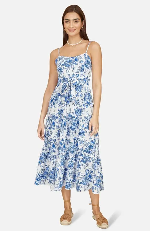 YUMI Floral Strappy Tie Front Midi Dress