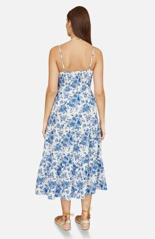 YUMI Floral Strappy Tie Front Midi Dress