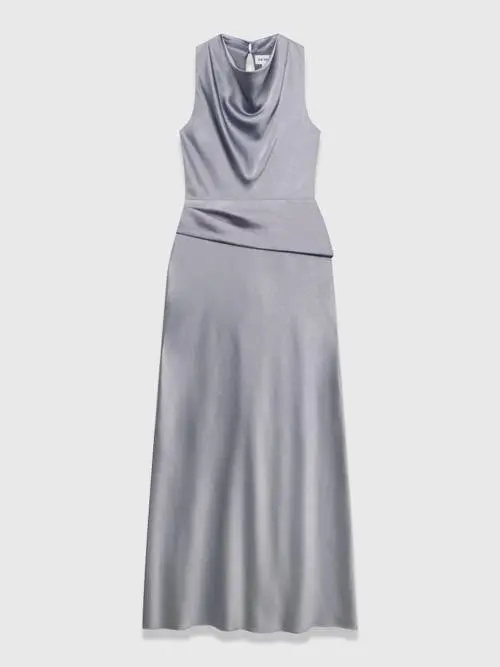 The Fold Matera Velvet Cowl Neck Maxi Dress - Silver