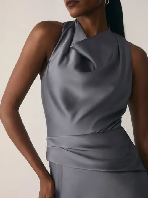 The Fold Matera Velvet Cowl Neck Maxi Dress - Silver