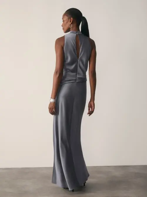 The Fold Matera Velvet Cowl Neck Maxi Dress - Silver