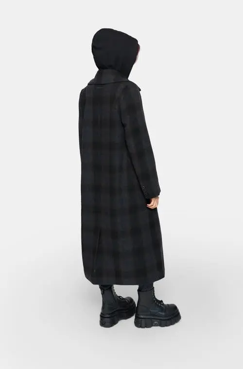 DISTURBIA Marceline Hooded Check Longline Coat