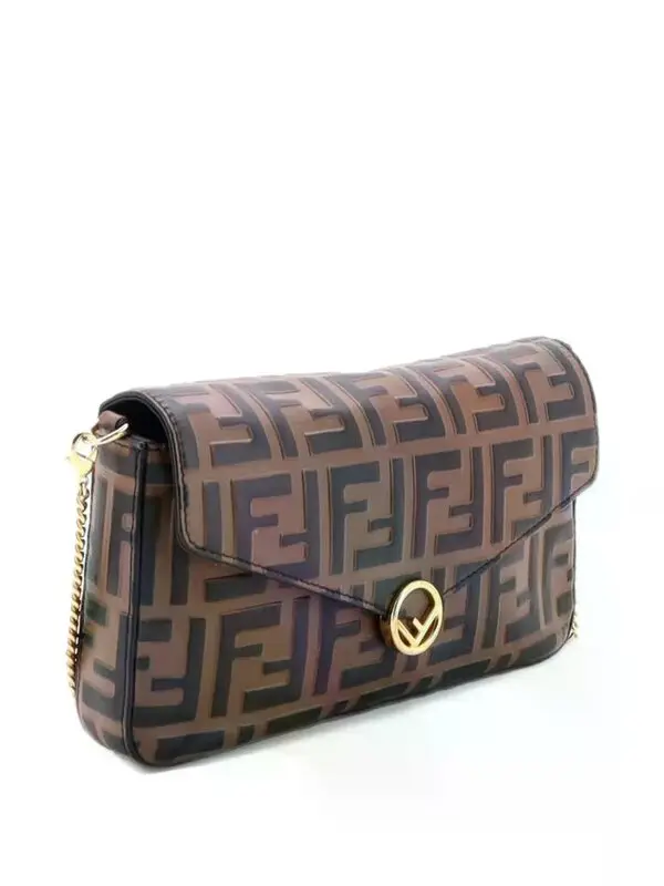 Fendi F Is Envelope On Chain Zucca Embossed Leather Clutch Bag