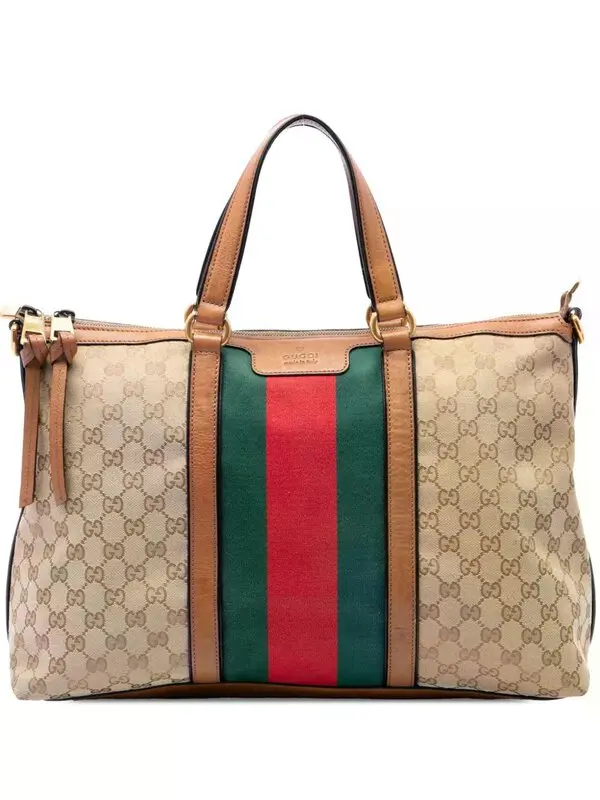 Gucci 2016-2026 Medium Gg Canvas Web Rania Top Handle Bag Satchel - Neutrals