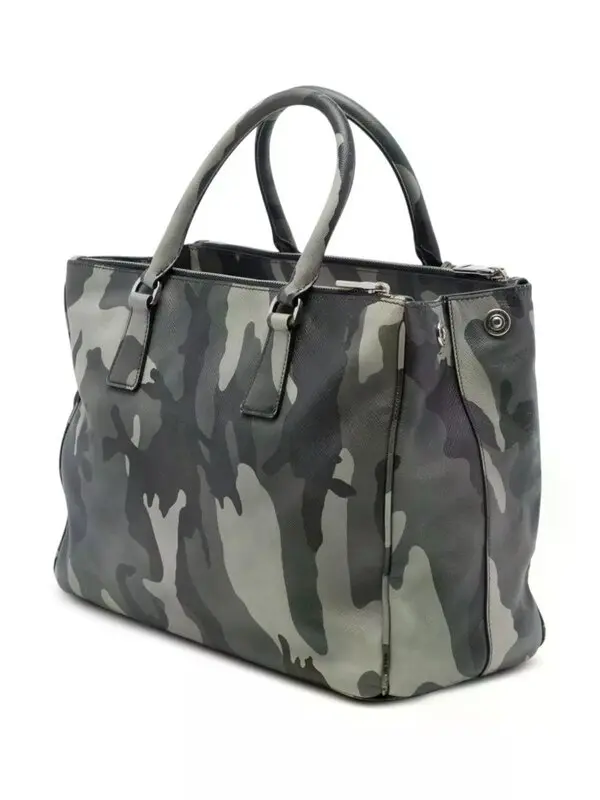 Prada 2013-2026 Medium Saffiano Lux Camouflage Galleria Double Zip Satchel - Grey
